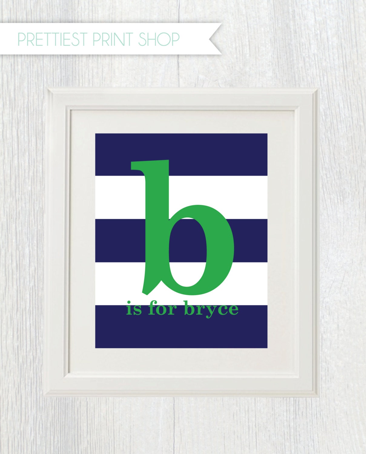 Printable Nursery Art Preppy Striped Initial and Name Baby | Etsy