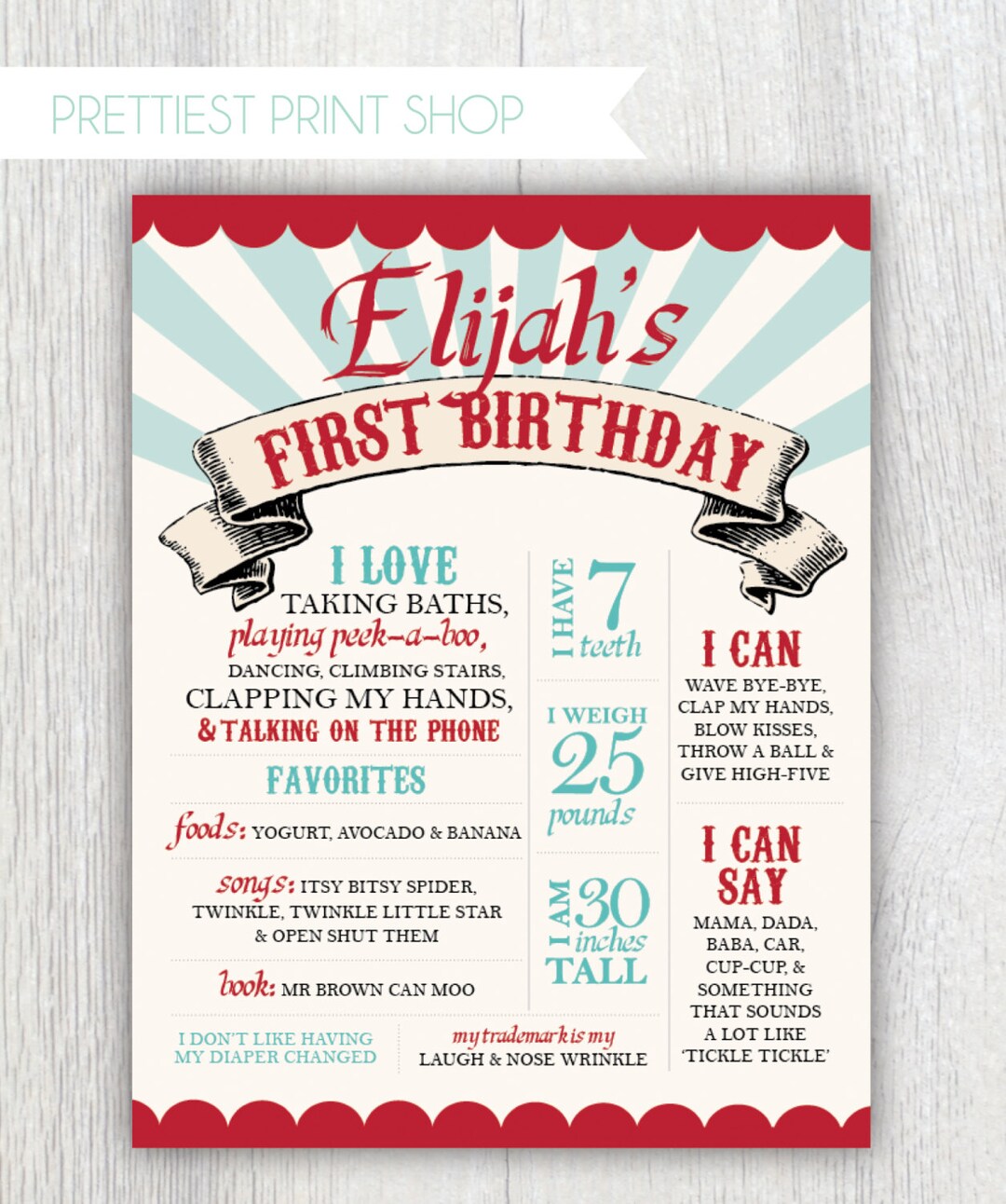 Circus Birthday Facts Photo Poster First Birthday Poster Vintage Circus ...
