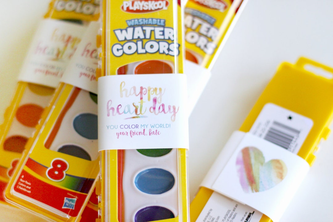 Printable Classroom Valentines Labels Watercolor Labels Happy Heart Day ...