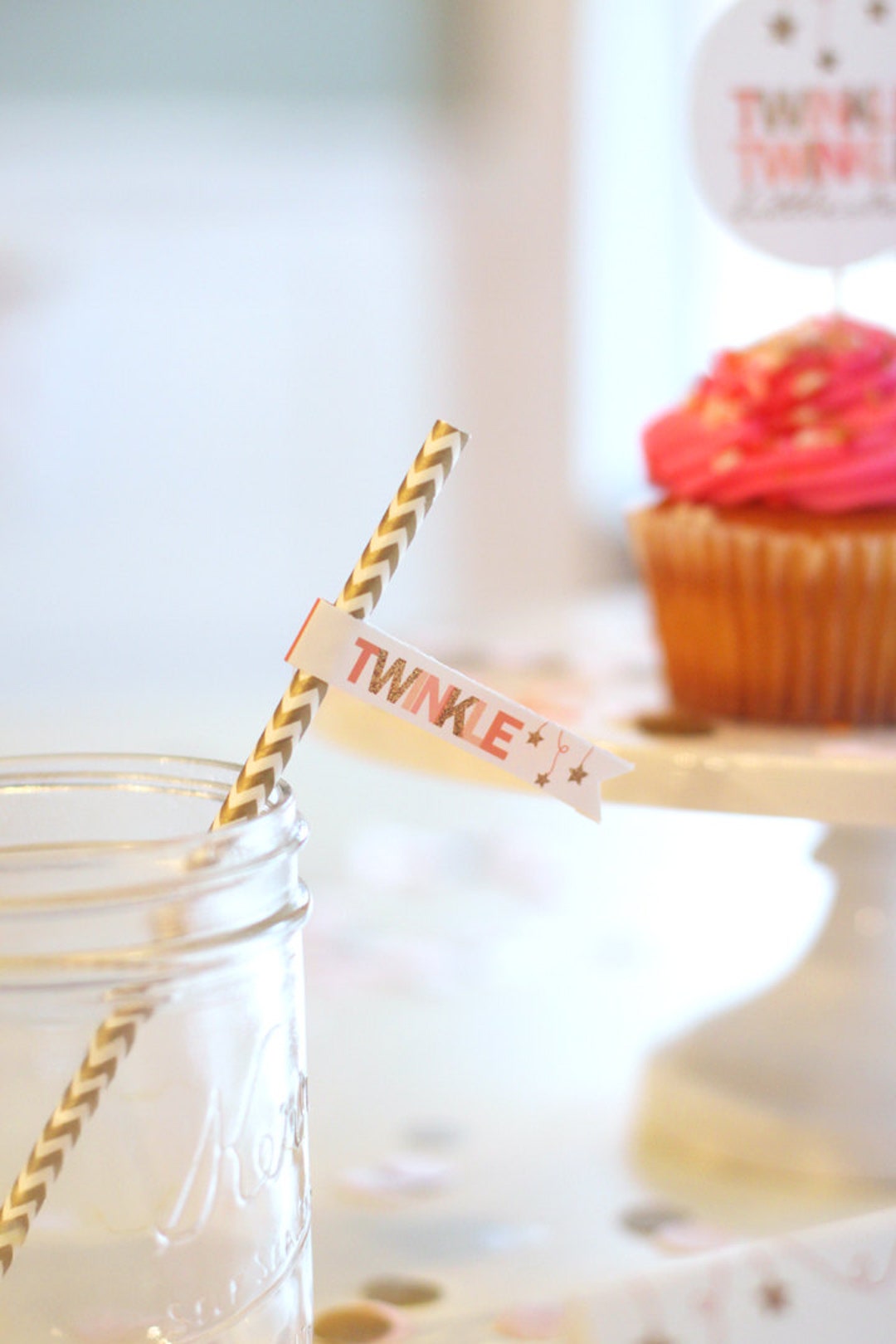 Printable Straw Tags Straw Flags Twinkle Twinkle Little Star Pink and ...