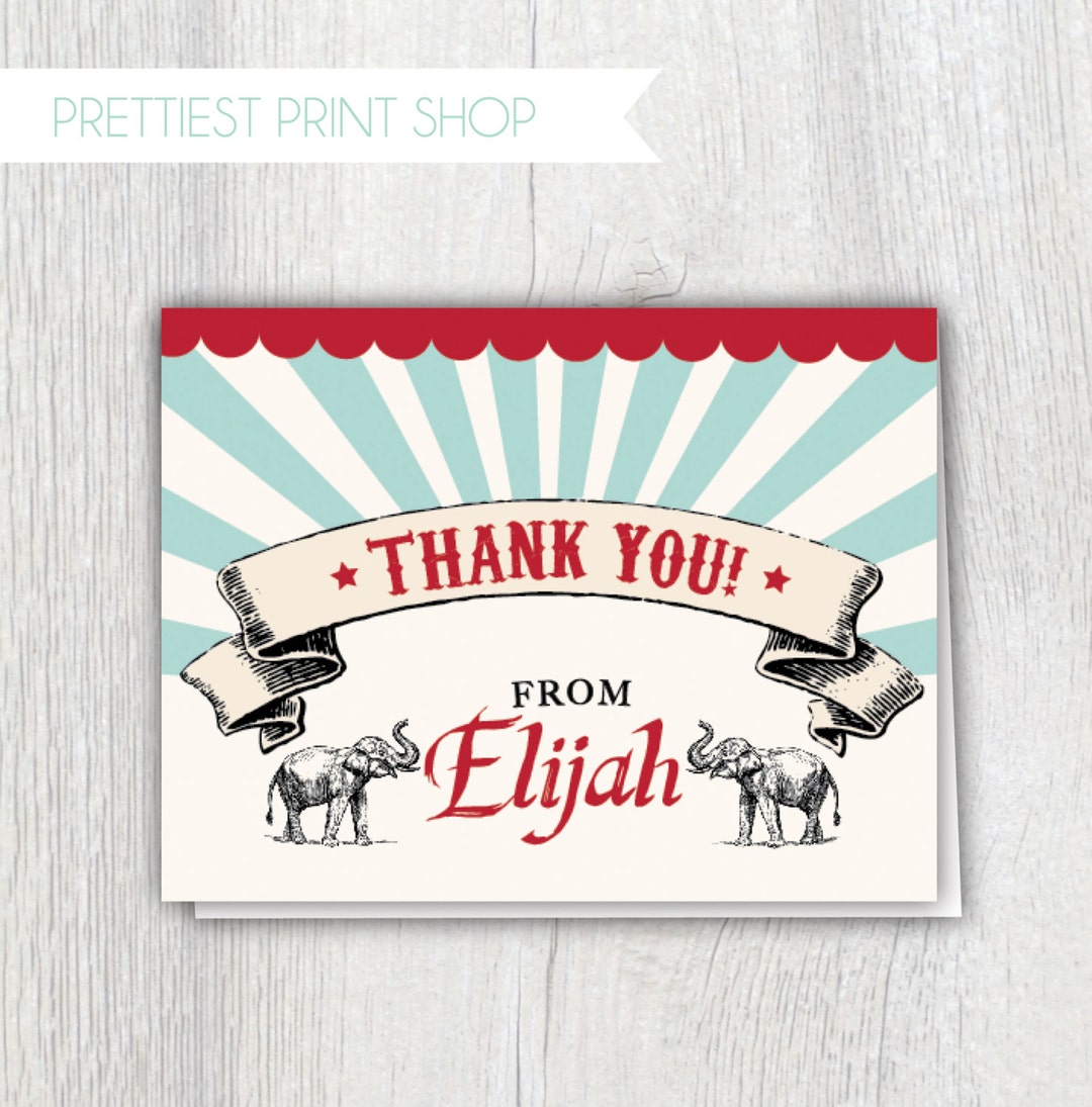 Printable Vintage Circus Thank You Notecard First Birthday Boy Birthday ...