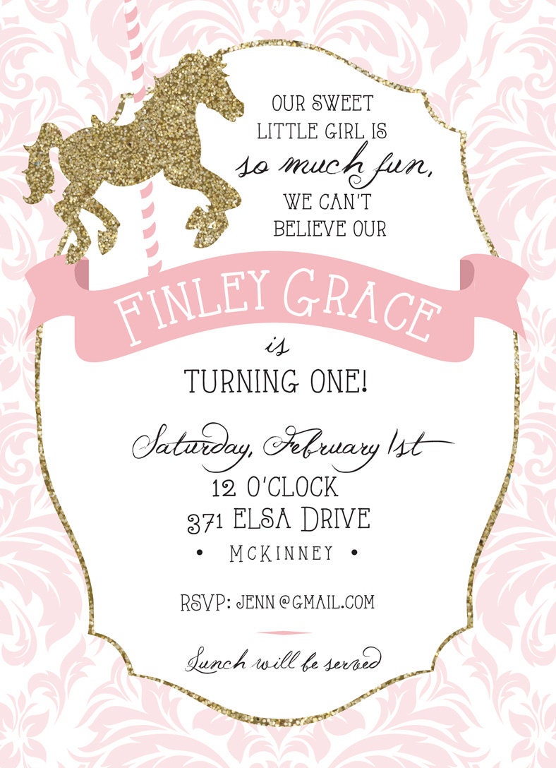 Printable Pink and Gold Carousel Invitation With Photo First - Etsy