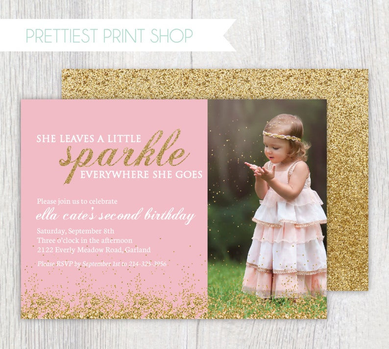 Printable Gold Glitter Invitation With Photo Pink and Gold - Etsy