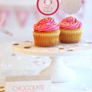 Printable Cupcake Toppers Party Circles Owl Party Pink and Gold Glitter ...