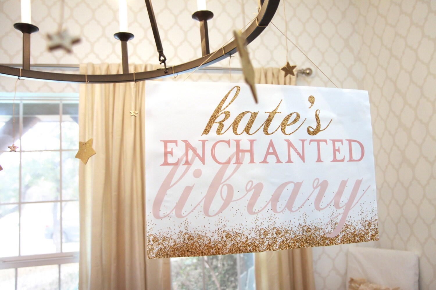 Printable Pink and Gold Glitter Party Sign Enchanted Forest - Etsy