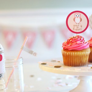 Printable Straw Tags Straw Flags Owl Party Pink and Gold Glitter Party ...