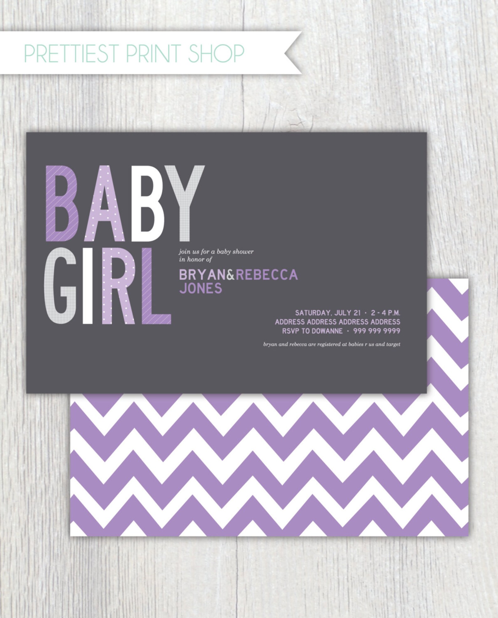 Printable invitation Baby Girl Shower Chevron Polka dot | Etsy