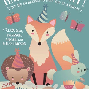 Printable Woodland Animals Birthday Greeting Card Correspondence Cards ...