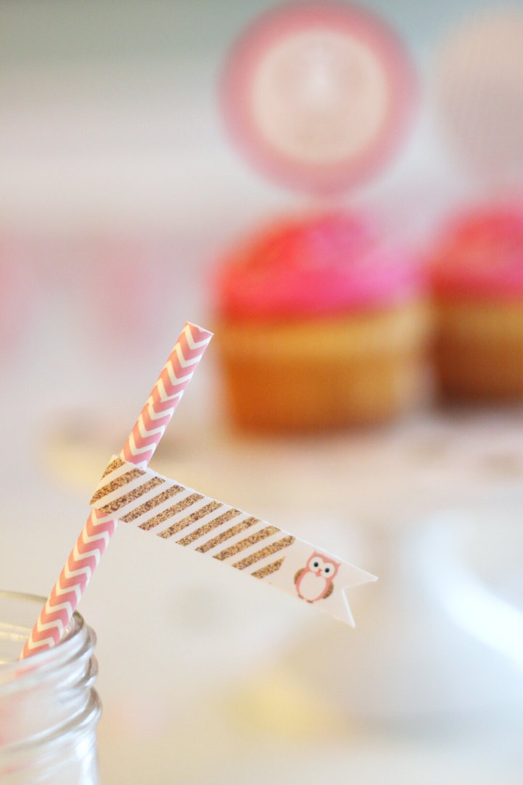 Printable Straw Tags Straw Flags Owl Party Pink and Gold Glitter Party ...