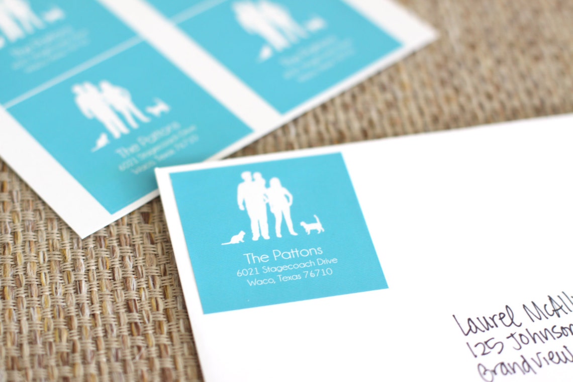 Address labels personalized family silhouette Set of 48 | Etsy