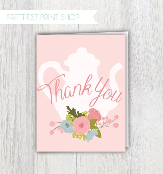 Printable tea party thank you card - Tea pot - Pink Floral - Tea for ...