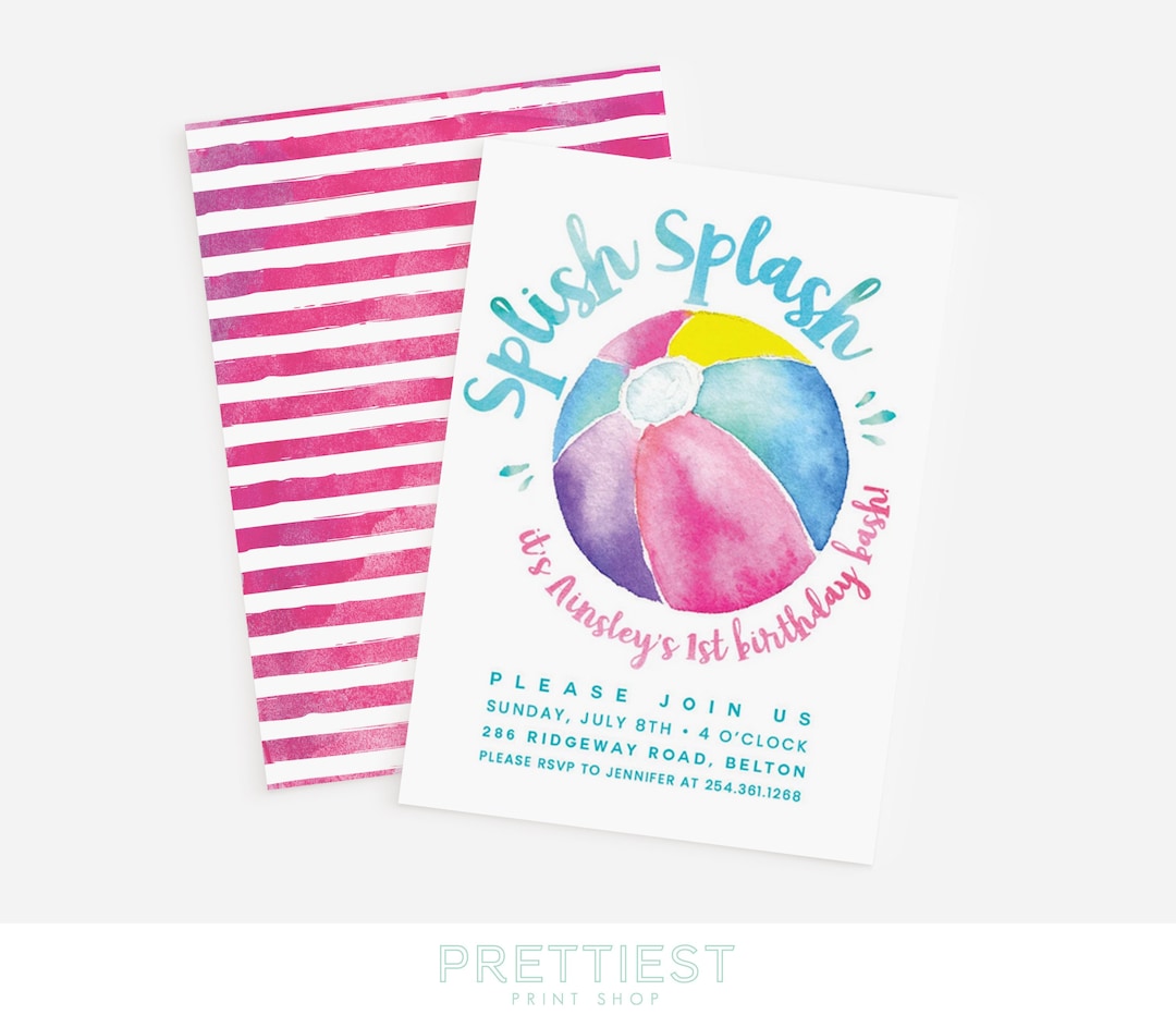 Beach Ball Birthday Invitation Summer Pool Party Splish Splash Its a ...