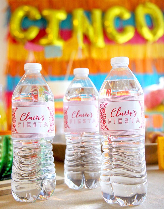 Fiesta water bottle labels - Taco party decor - Pink Mexican florals ...