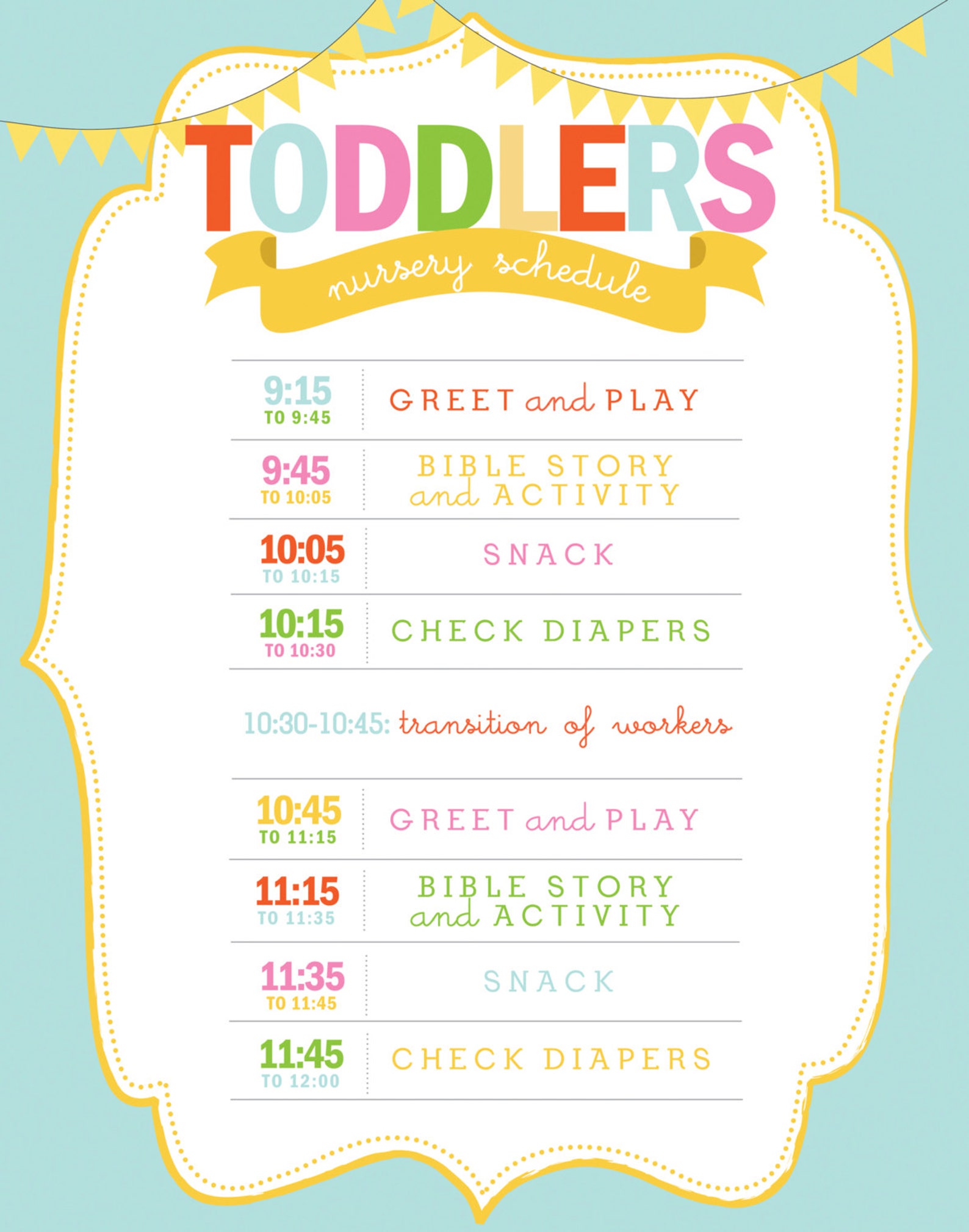 Printable Nursery Or Classroom Schedule Daycare Church Etsy