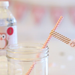 Printable Straw Tags Straw Flags Owl Party Pink and Gold Glitter Party ...