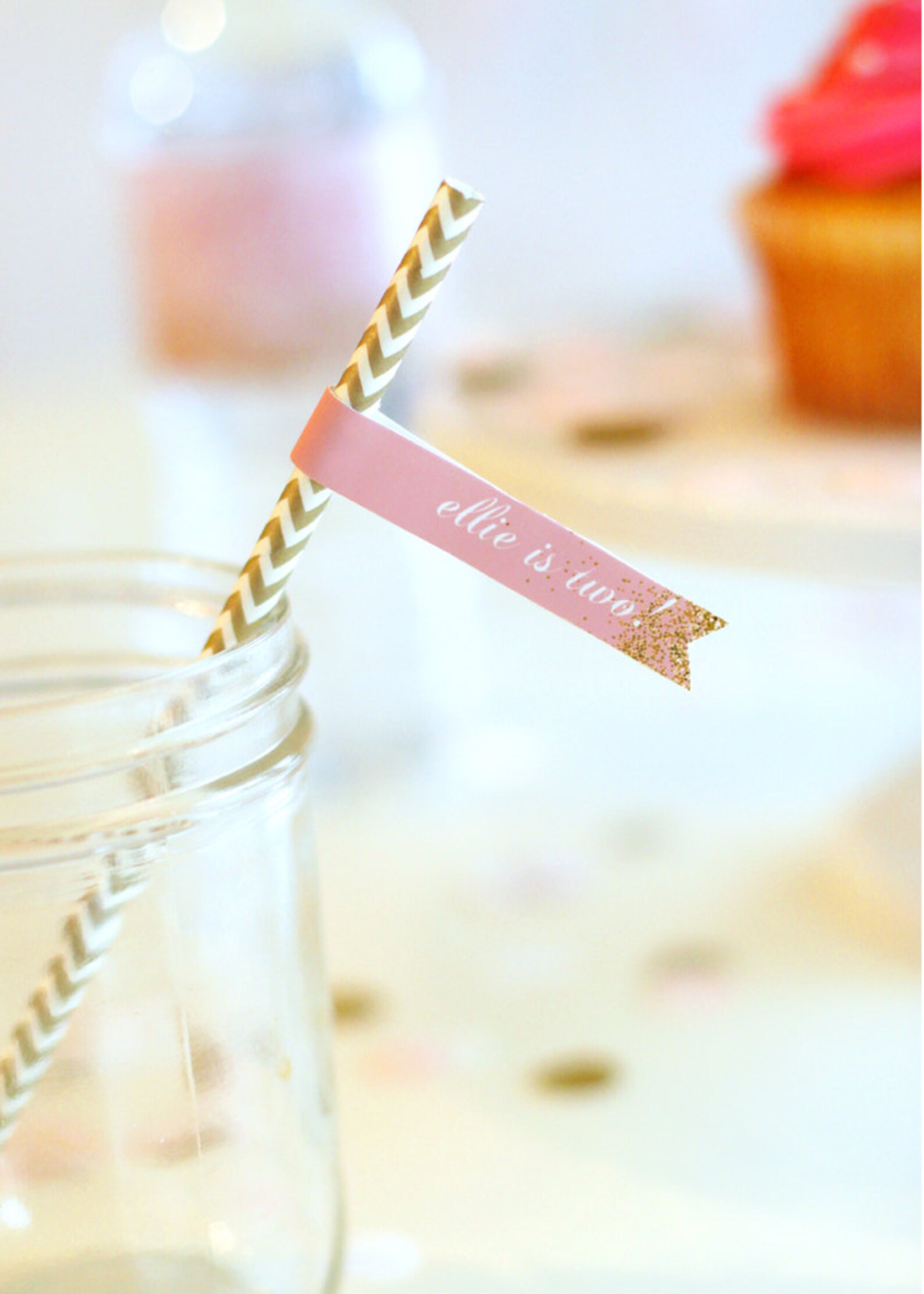 Pink and Gold Glitter Straw Tags Straw Flags She Leaves a - Etsy