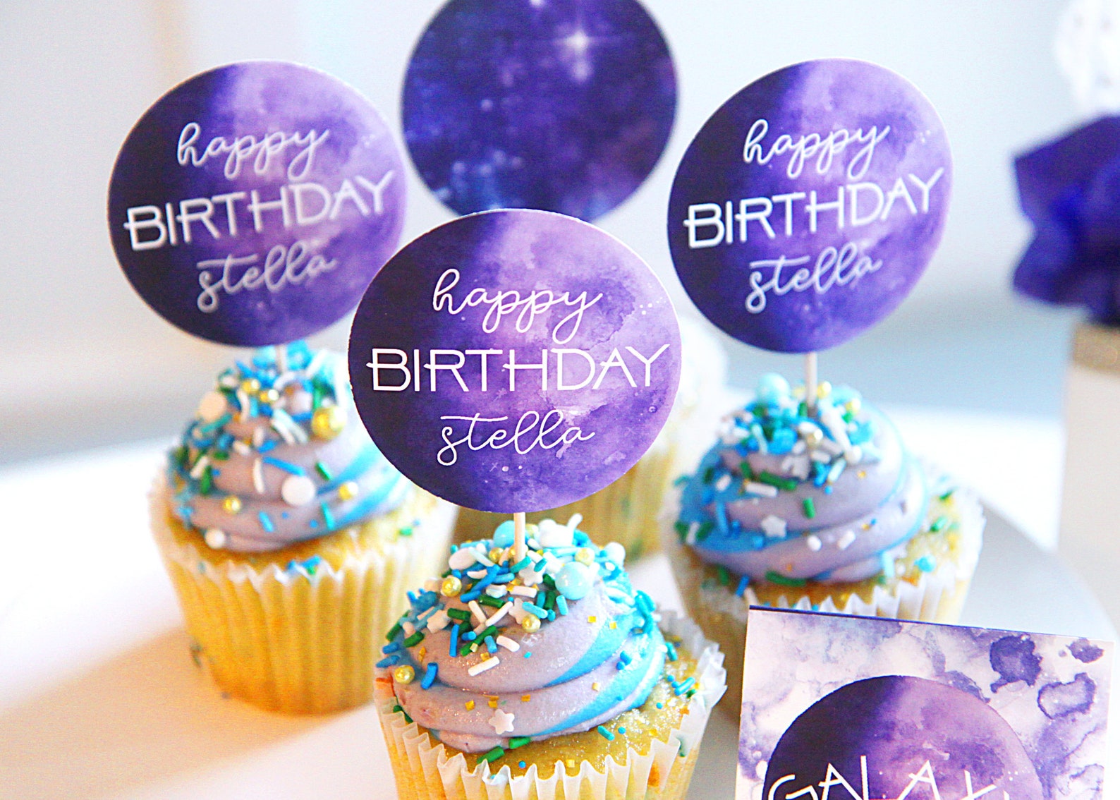 Galaxy Birthday Cupcake Toppers Two the Moon Party Decor - Etsy