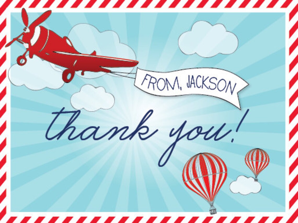 Printable Thank You Card Vintage Airplane and Hot Air | Etsy