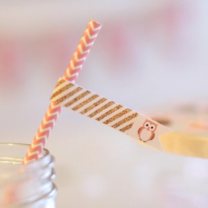 Printable Straw Tags Straw Flags Owl Party Pink and Gold Glitter Party ...