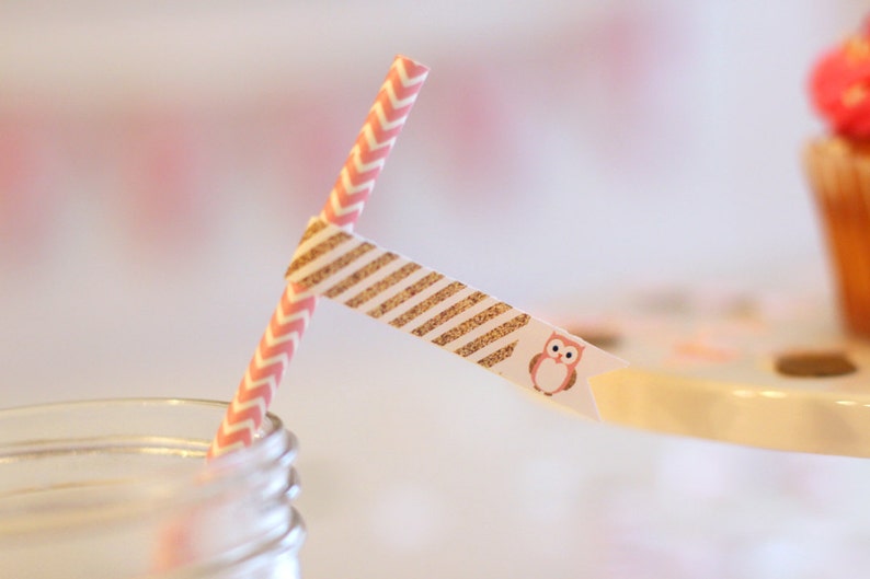 Printable straw tags Straw flags Owl party Pink and gold | Etsy