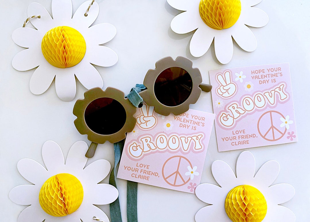 EDITABLE TEMPLATE Groovy Valentines Day Tags 60s 70s Peace Sign Retro ...