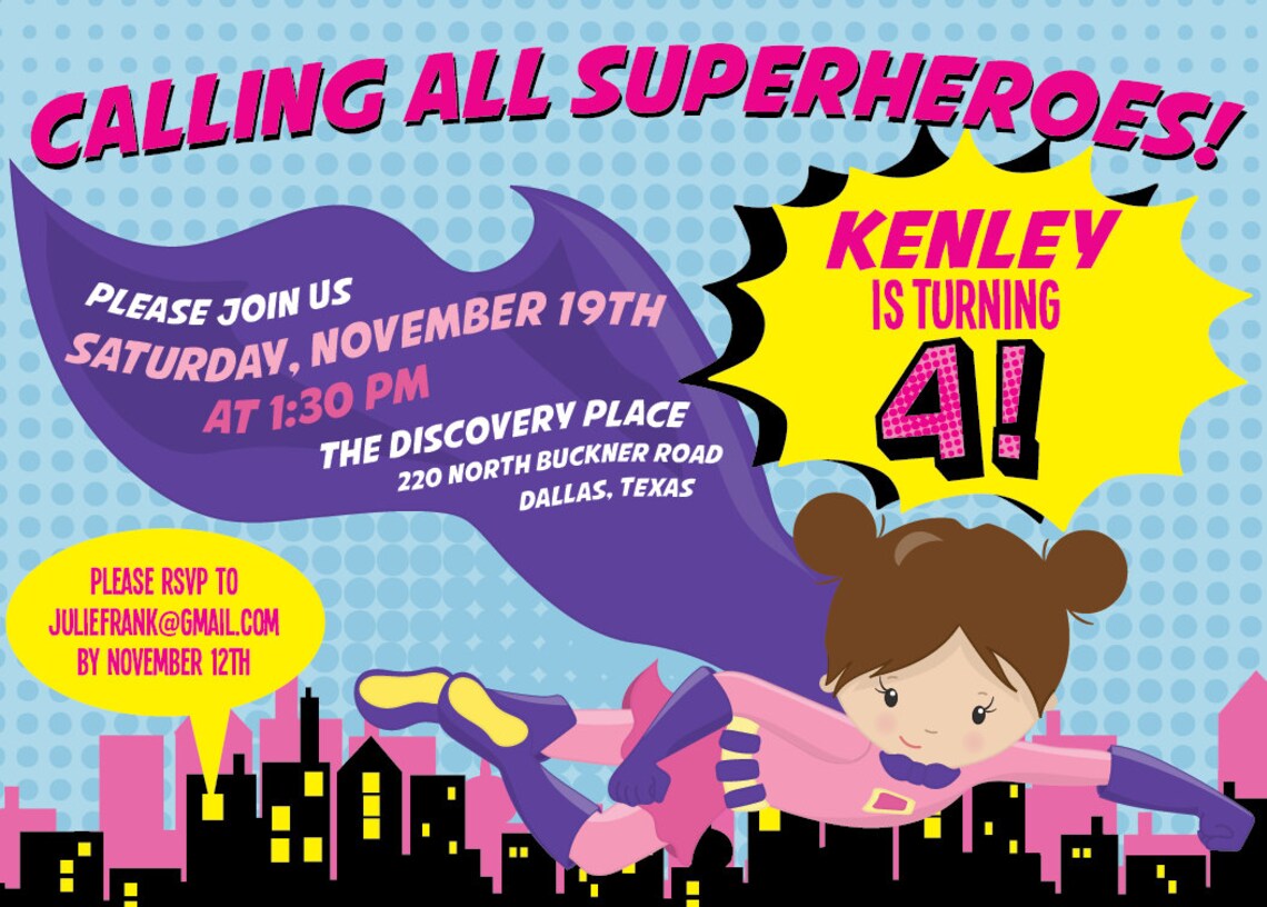 Printable Superhero Invitation Girl Superhero Birthday Party - Etsy