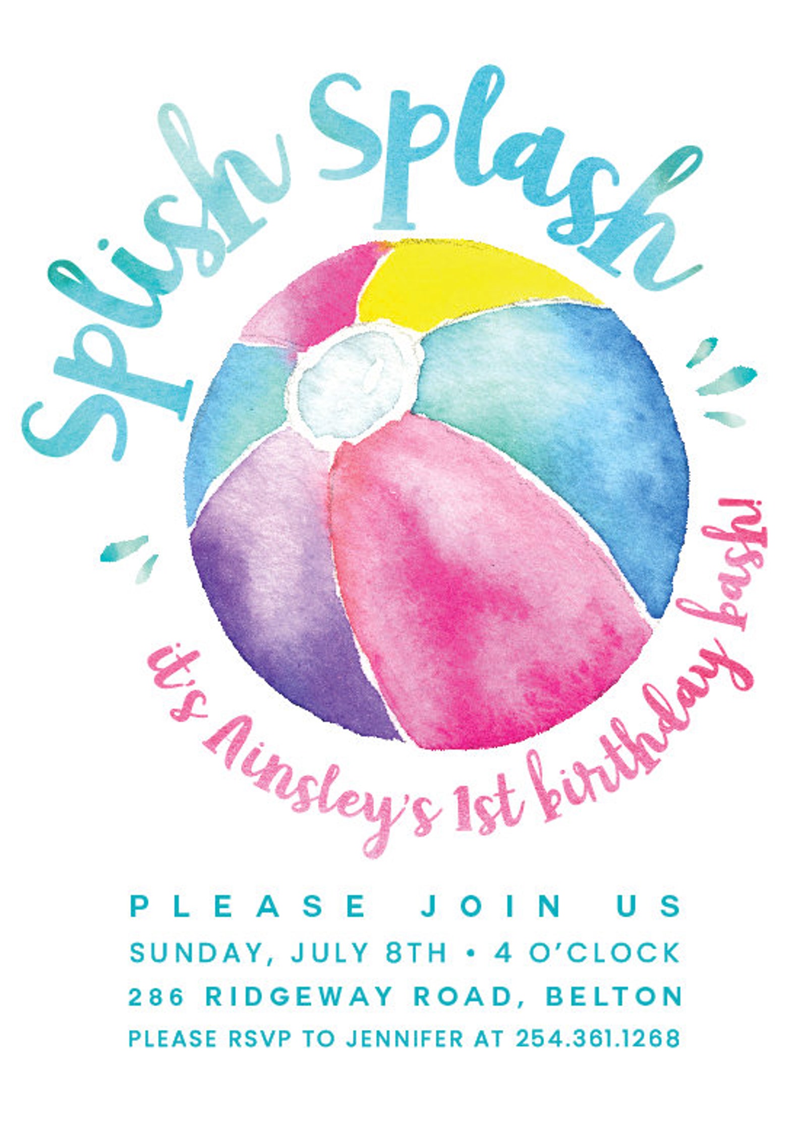 Beach Ball Birthday Invitation Summer Pool Party Splish - Etsy