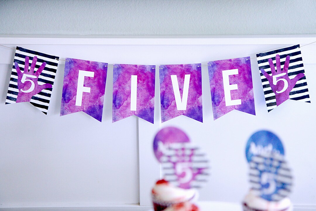 5th Birthday Banner High Five Party Hi Five Fifth Birthday Party Hi 5 ...