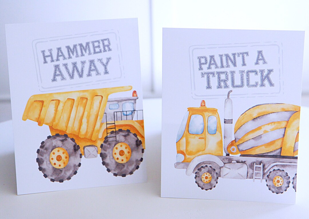 Construction Birthday Signs Dirty 3rd-y Digger Dump Truck Hammer Away ...