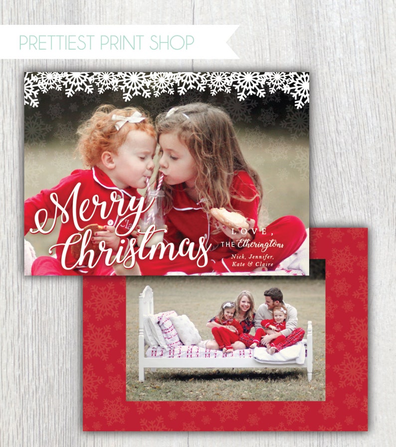 Printable Christmas Card With Photos Snowflakes Classic | Etsy