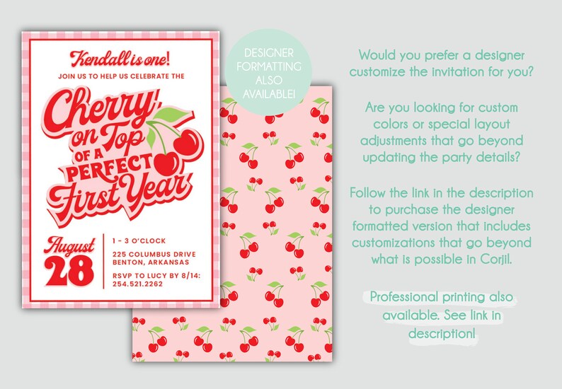 EDITABLE TEMPLATE Cherry Birthday Party Invitation Cherry - Etsy