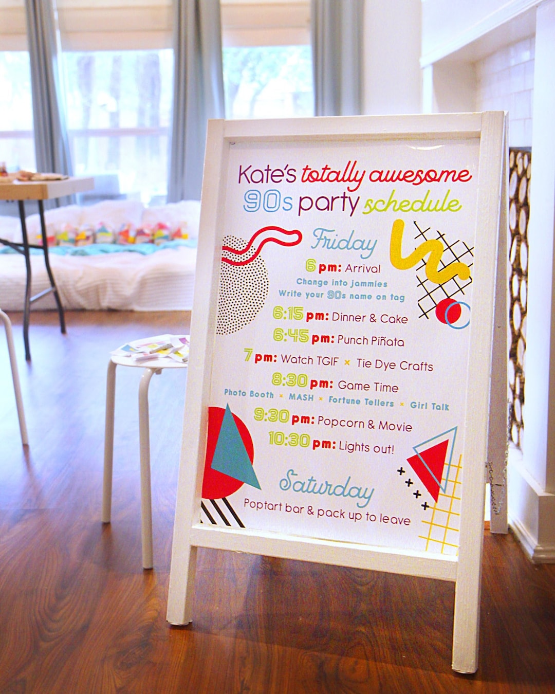 Sleepover Schedule Sign 90s Party Sign Retro 80s Party Tween Girl ...