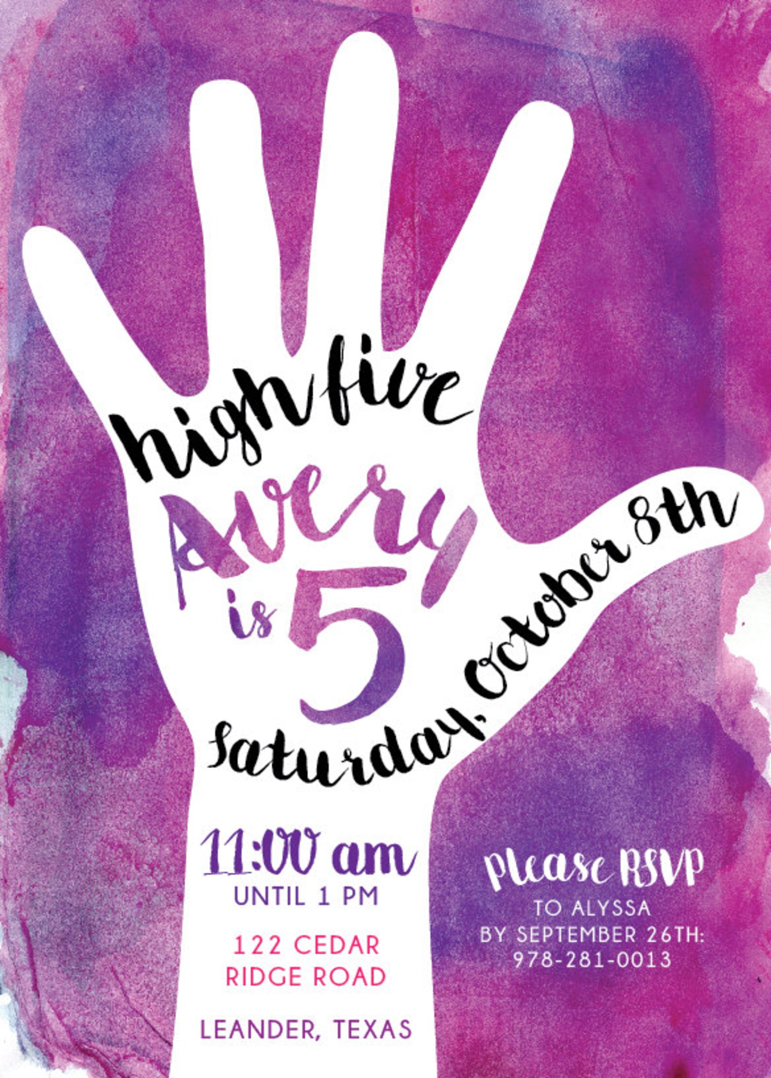 5th Birthday Invitation High Five Party Watercolor - Etsy