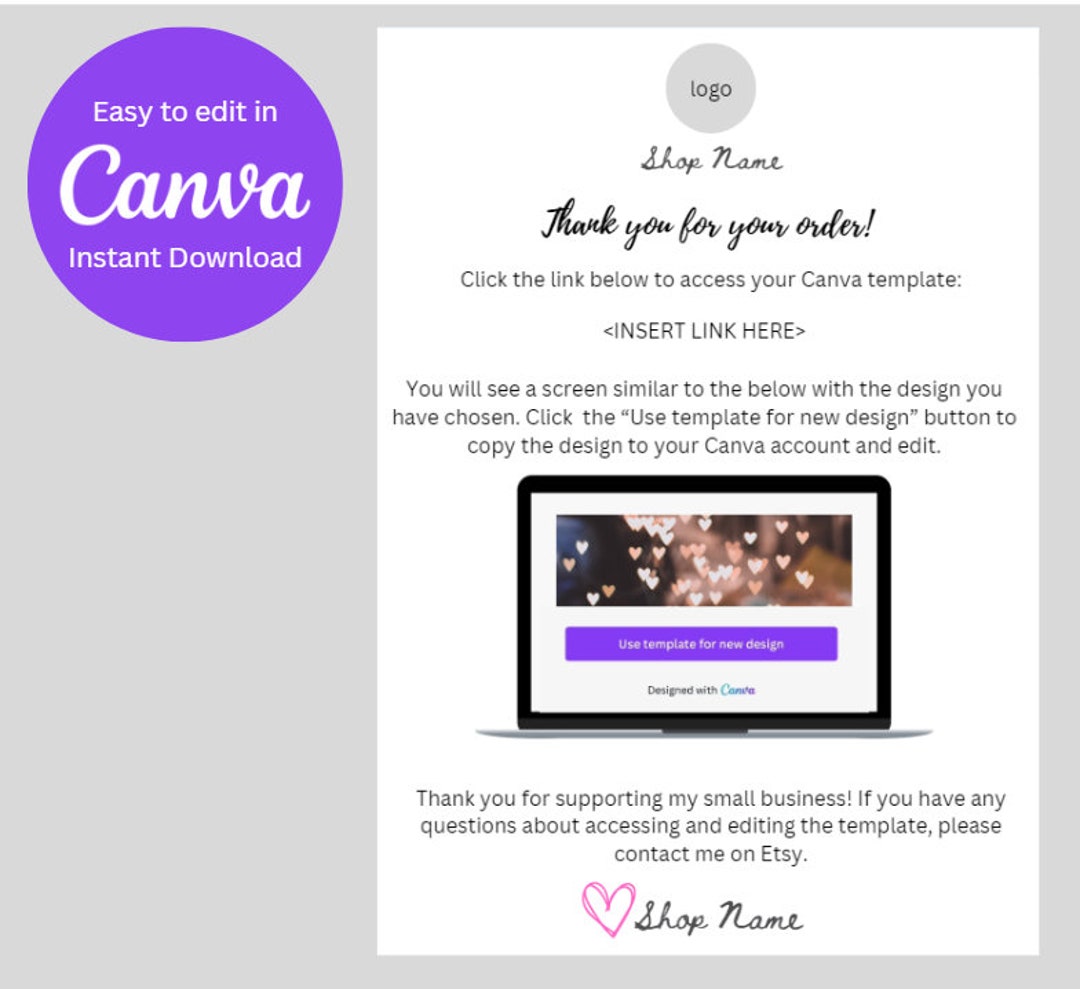 Digital File Order Confirmation Template - Etsy