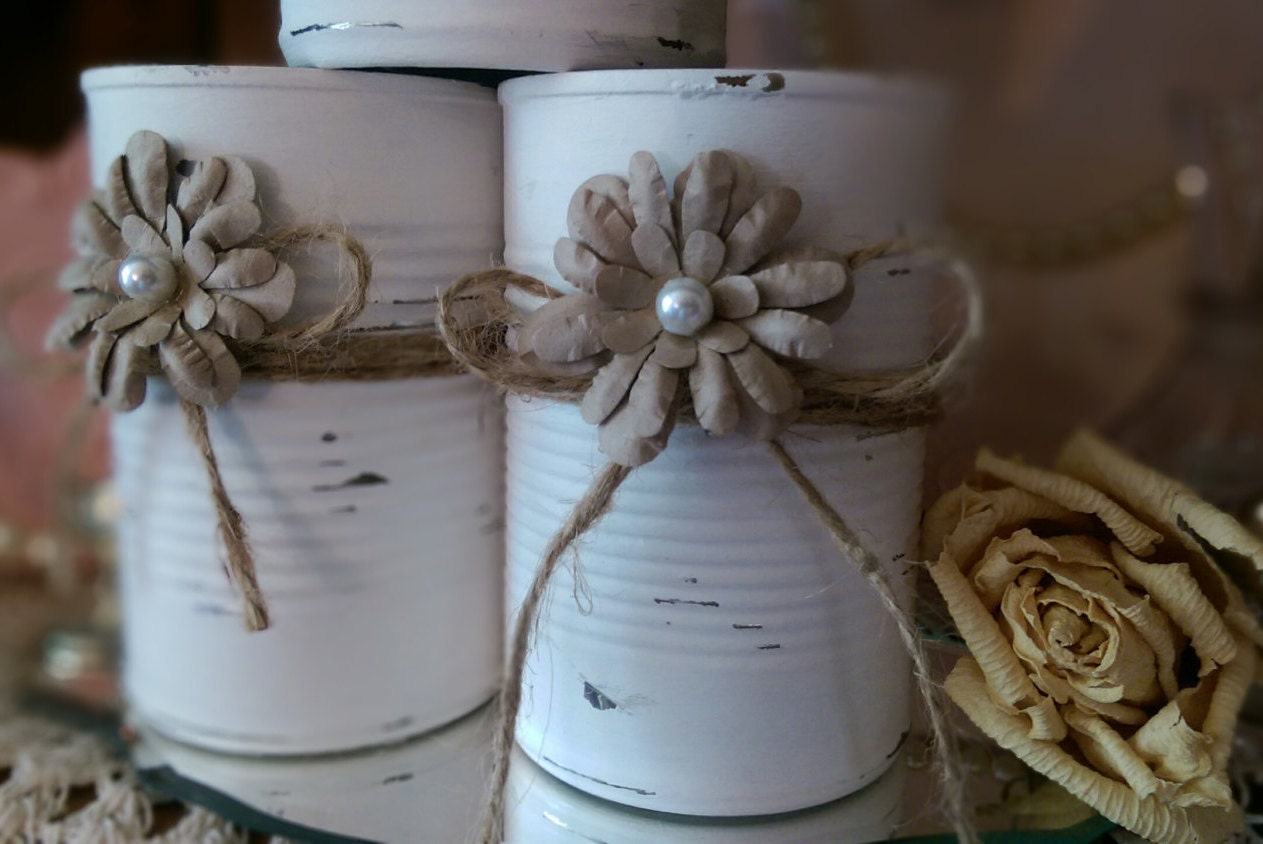 Shabby Chic White Tin Can Country Barn Wedding Rustic Table ...