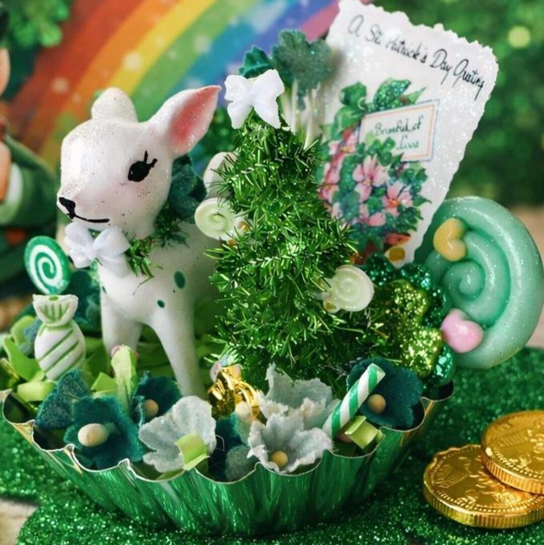 Mini Deer St Patrick's Day/christmas Vintage Style Ornament - Reindeer ...