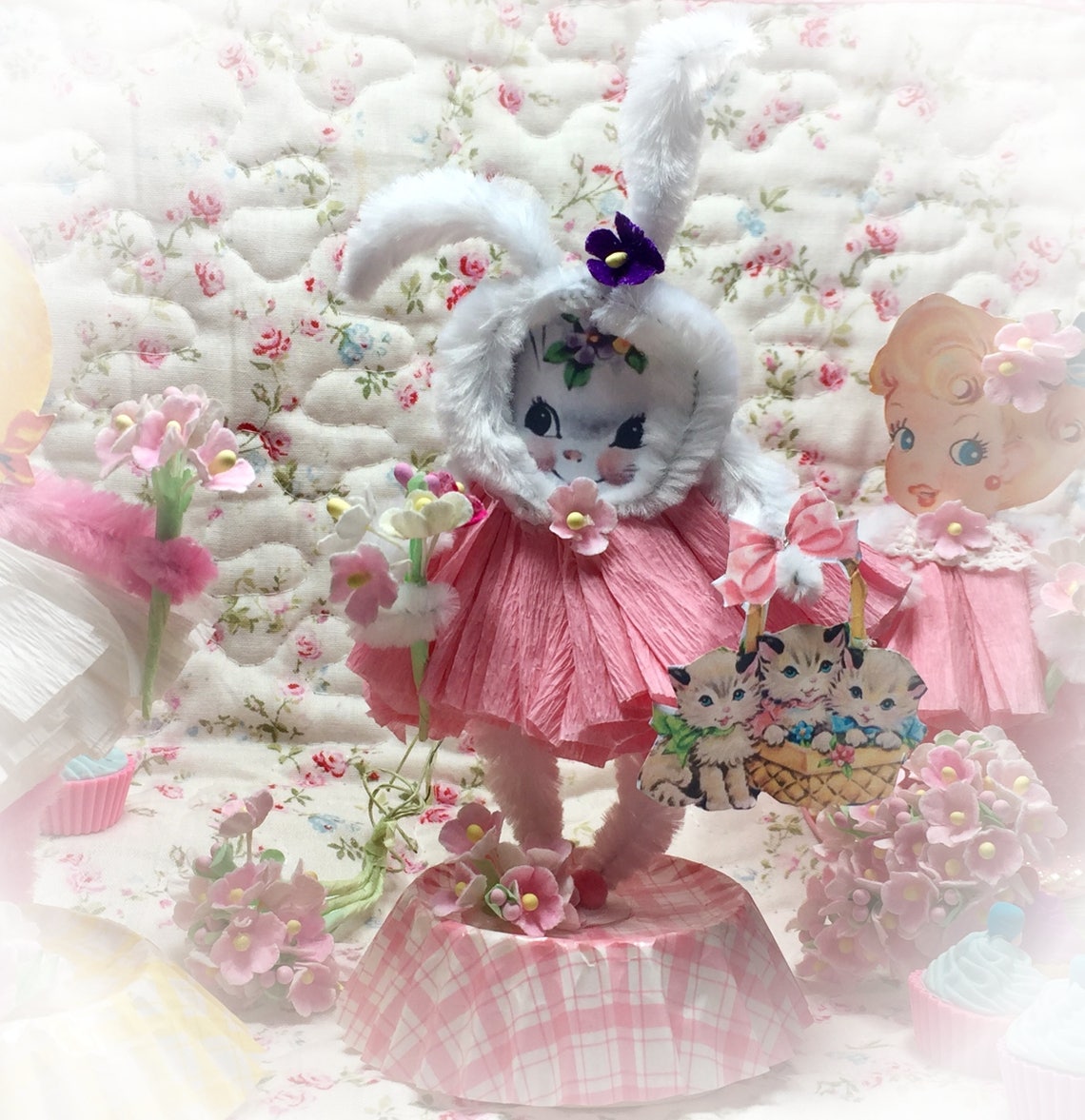 Bunny Rabbit Easter Spring Decor - Vintage Style Bump Chenille Figure ...