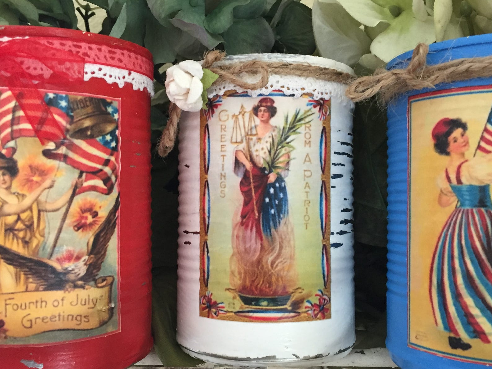 3 Americana Primitive Tin Cans Vases Shabby Chic Rustic - Etsy