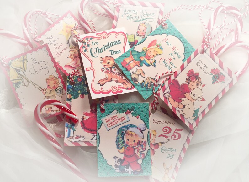 Set of 9 Vintage Retro Theme Christmas Gift Bag Art Tags AND - Etsy