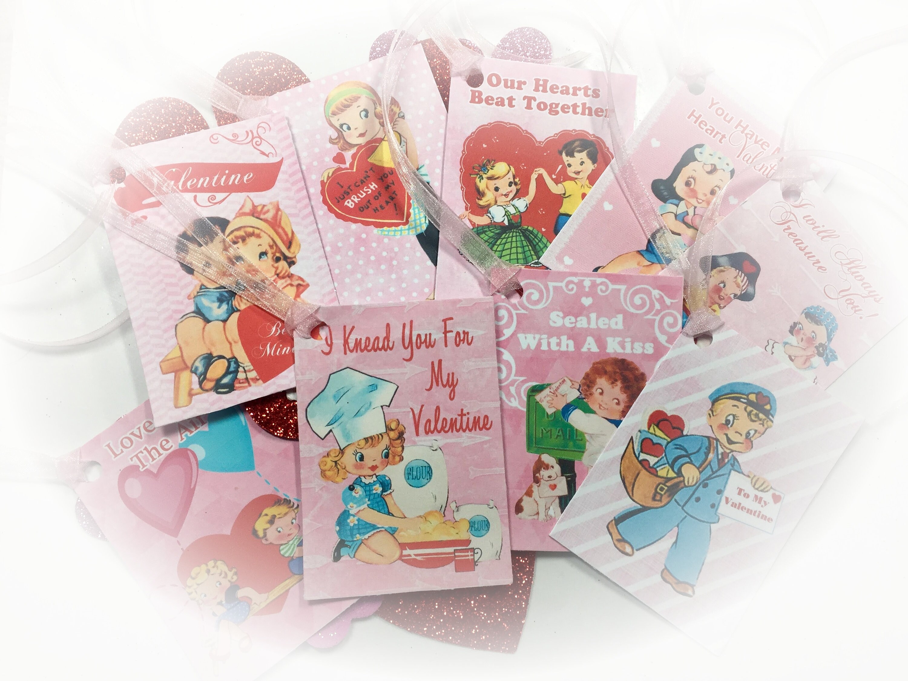 9 Pink Valentine's Day Decor Tags/cards AND 9 Ribbons - Etsy