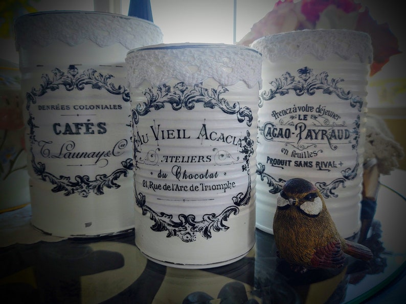 FRENCH COUNTRY Tin Cans White Farmhouse Rustic Decor - Etsy