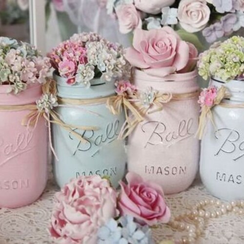Shabby Chic Painted Mason Jar Centerpiece Decor Vase Wedding - Etsy