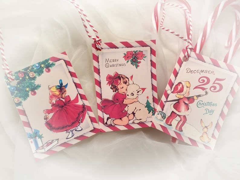 Set of 9 Vintage Retro Theme Christmas Gift Bag Art Tags AND - Etsy