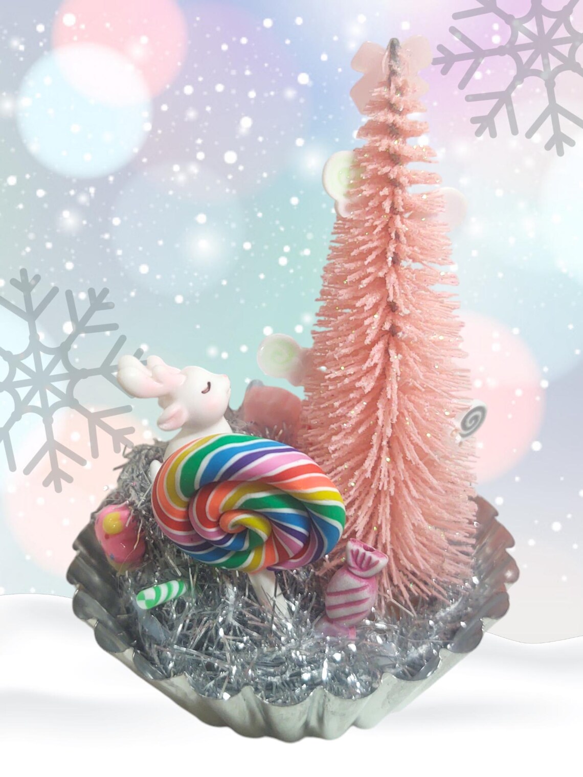 Pink Christmas Tree and Reindeer/fawn/deer Tart Tin Decor -vintage ...