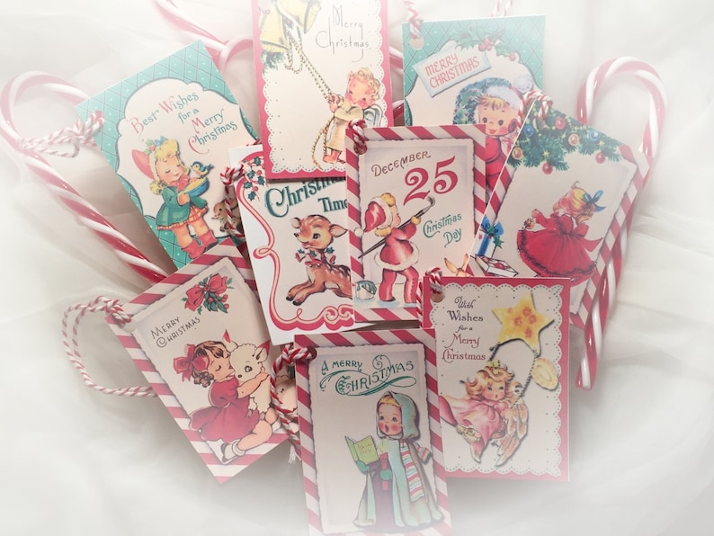 Set of 9 Vintage Retro Theme Christmas Gift Bag Art Tags AND - Etsy