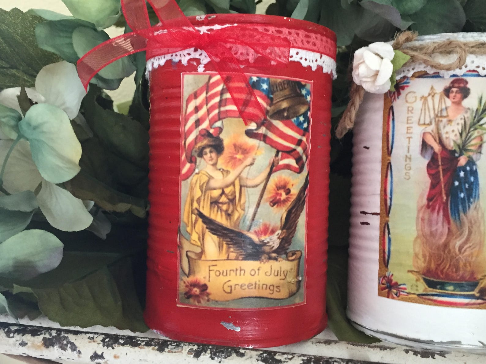 3 Americana Primitive Tin Cans Vases Shabby Chic Rustic - Etsy