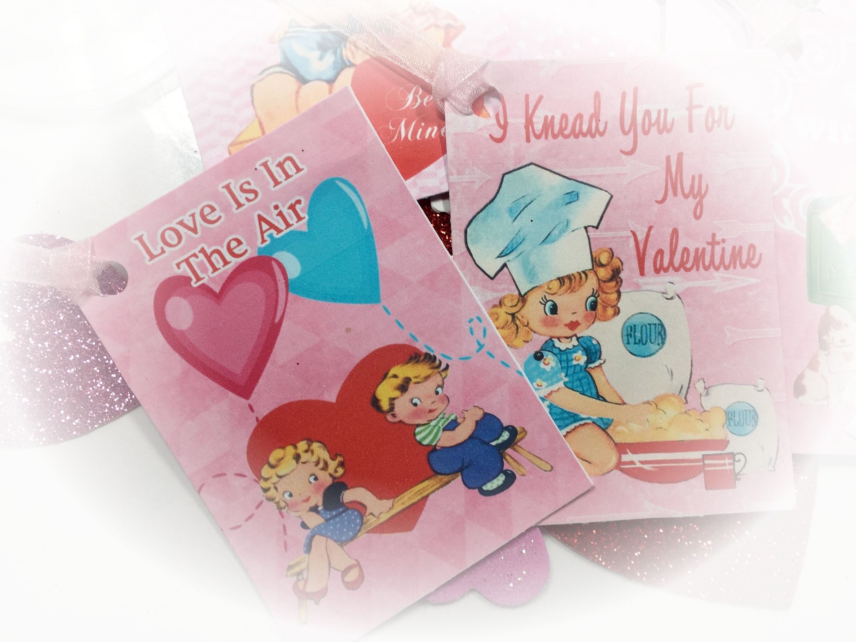 9 Pink Valentine's Day Decor Tags/cards AND 9 Ribbons - Etsy