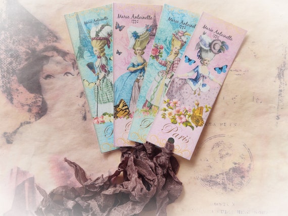 4 MARIE ANTOINETTE Ribbon Bookmarks or Gift Tags Shabby Chic | Etsy