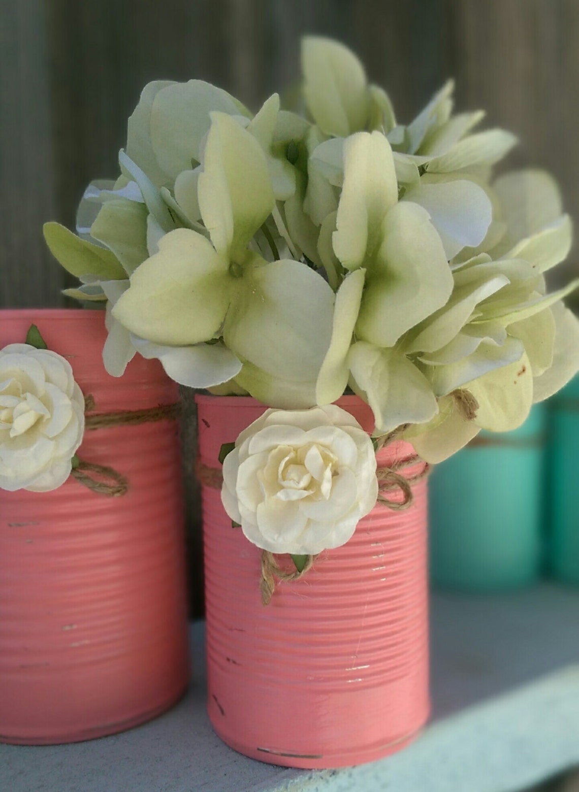 2 Coral Peach Shabby Chic Rustic Cans Tin Can Decor Shabby | Etsy