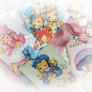 8 Vintage Easter New Handmade Gift Bag Tag Easter Basket Tags & Ribbon ...